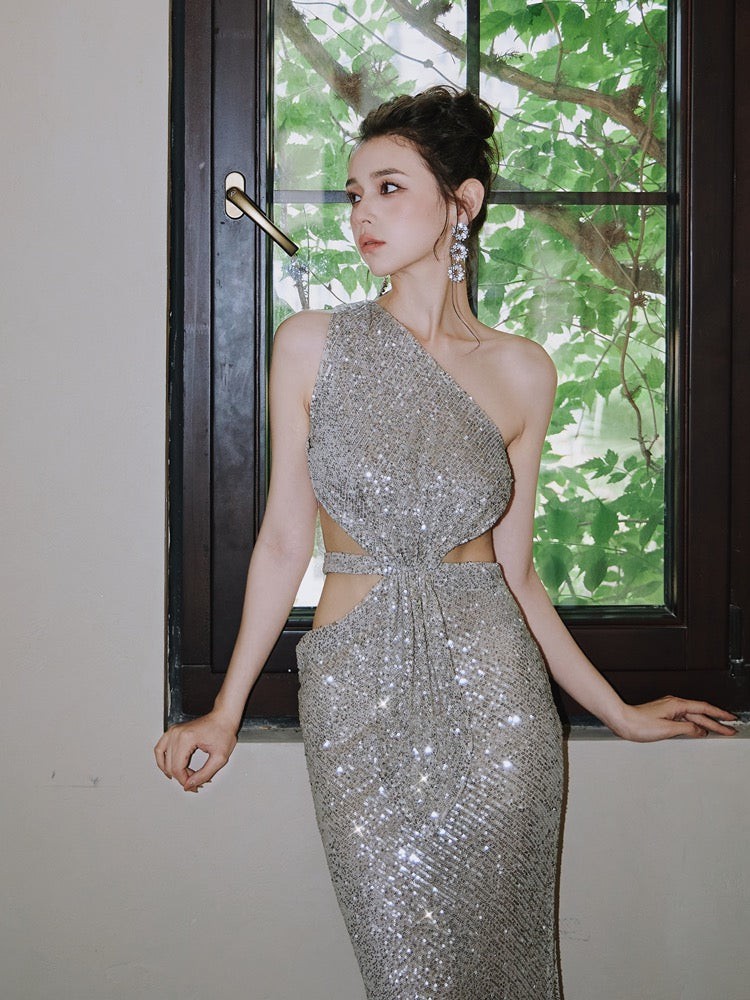 dollytang Duojia bright star river sequin dress design sense oblique s – Lee Nhi Boutique