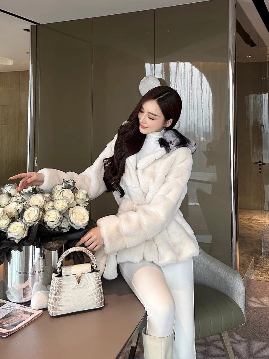 Shanxi said rabbit fur chinchilla hat with imitation Danish mink eco-f ...