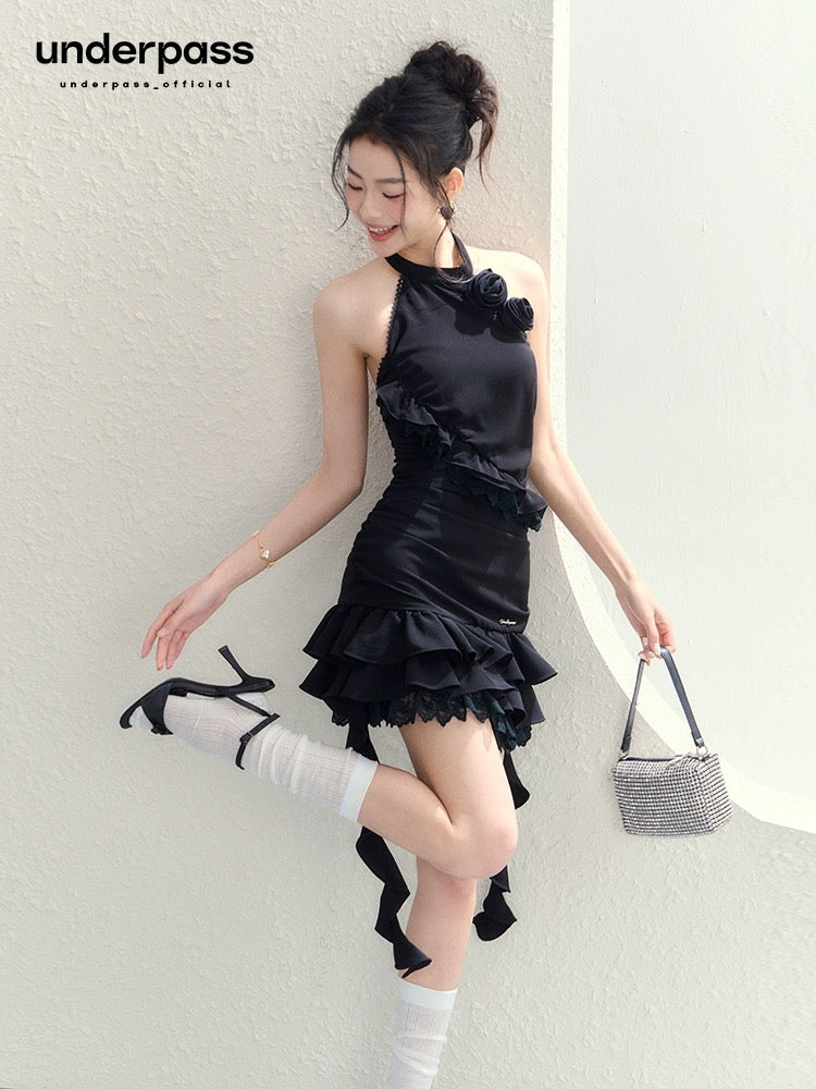 Underpass original niche design dinner-style black rose halter neck ri ...