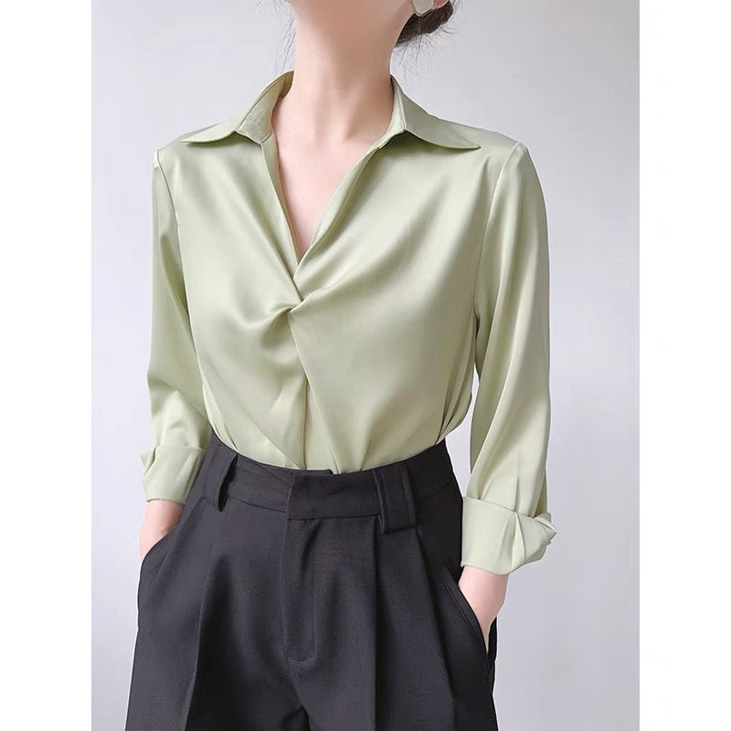 ACHU Love at First Sight Blue Satin Shirt Women's Professional Commuti ...