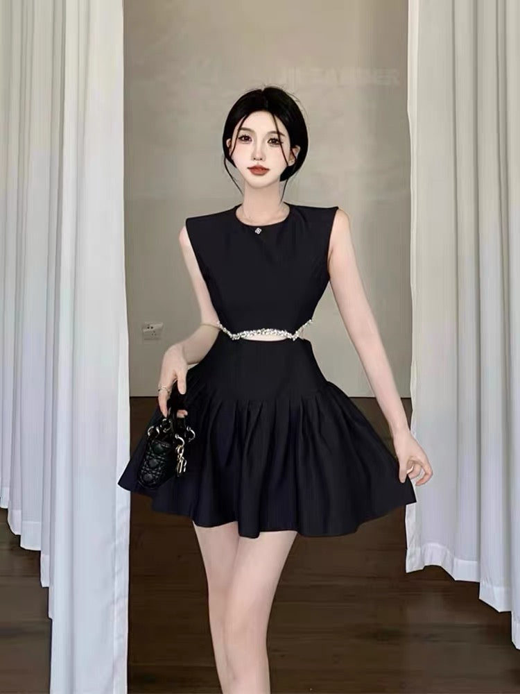 French Hepburn style high-end sexy waistless diamond inlaid slim waist ...