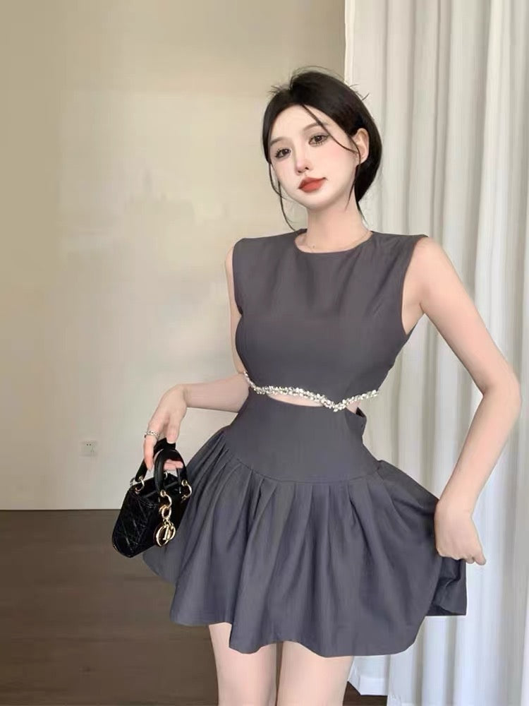 French Hepburn style high-end sexy waistless diamond inlaid slim waist ...