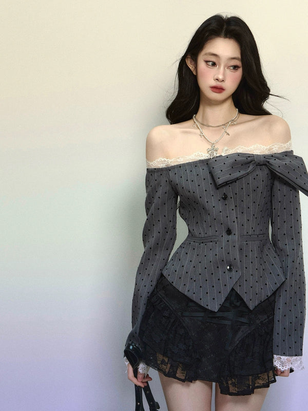 Shao Ye Yan Liston Lover One Shoulder French Lace Polka Dot Shirt Wome ...