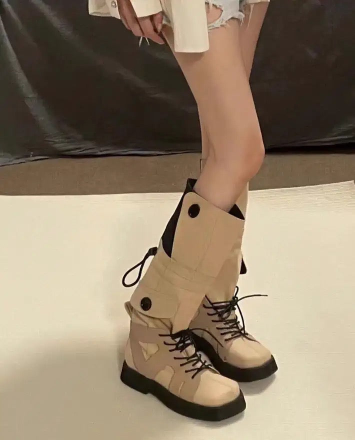 Taikula~ Retro khaki thick-soled tooling western cowboy boots outdoor ...