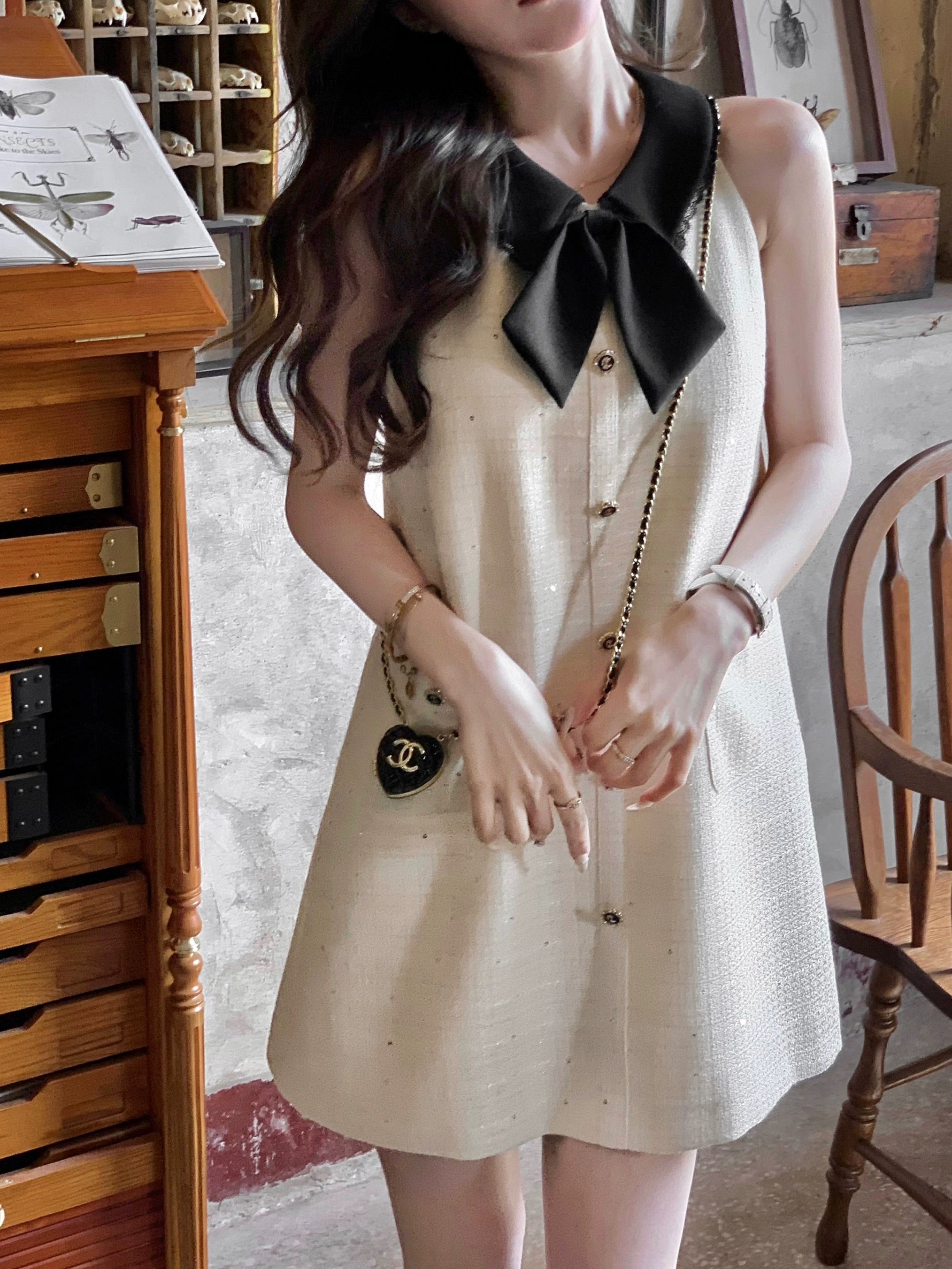 Q Girl's Madeleine/Xiaoxiangfeng Doll Collar Slim Dress Women's French ...