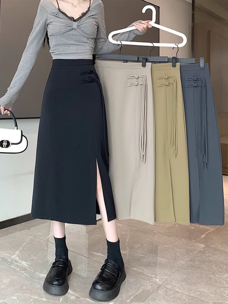 New Chinese-style slit skirt for women spring and summer 2024 new high ...