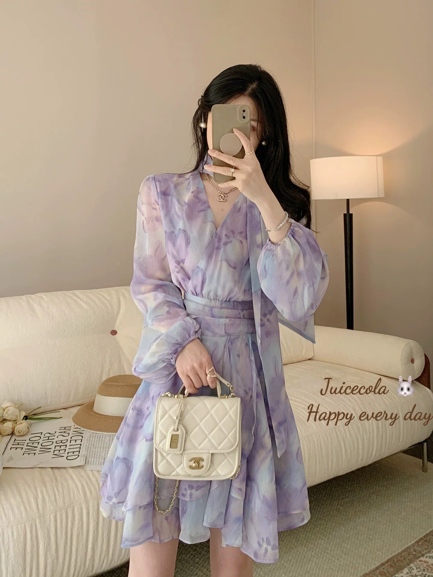 juicecola ruffled fairy irregular purple air from the east print ribbo ...