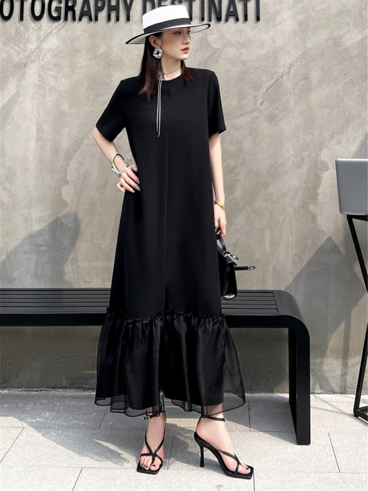 ZEROYK minimalist style long skirt vinegar high-end acid linen splicin ...