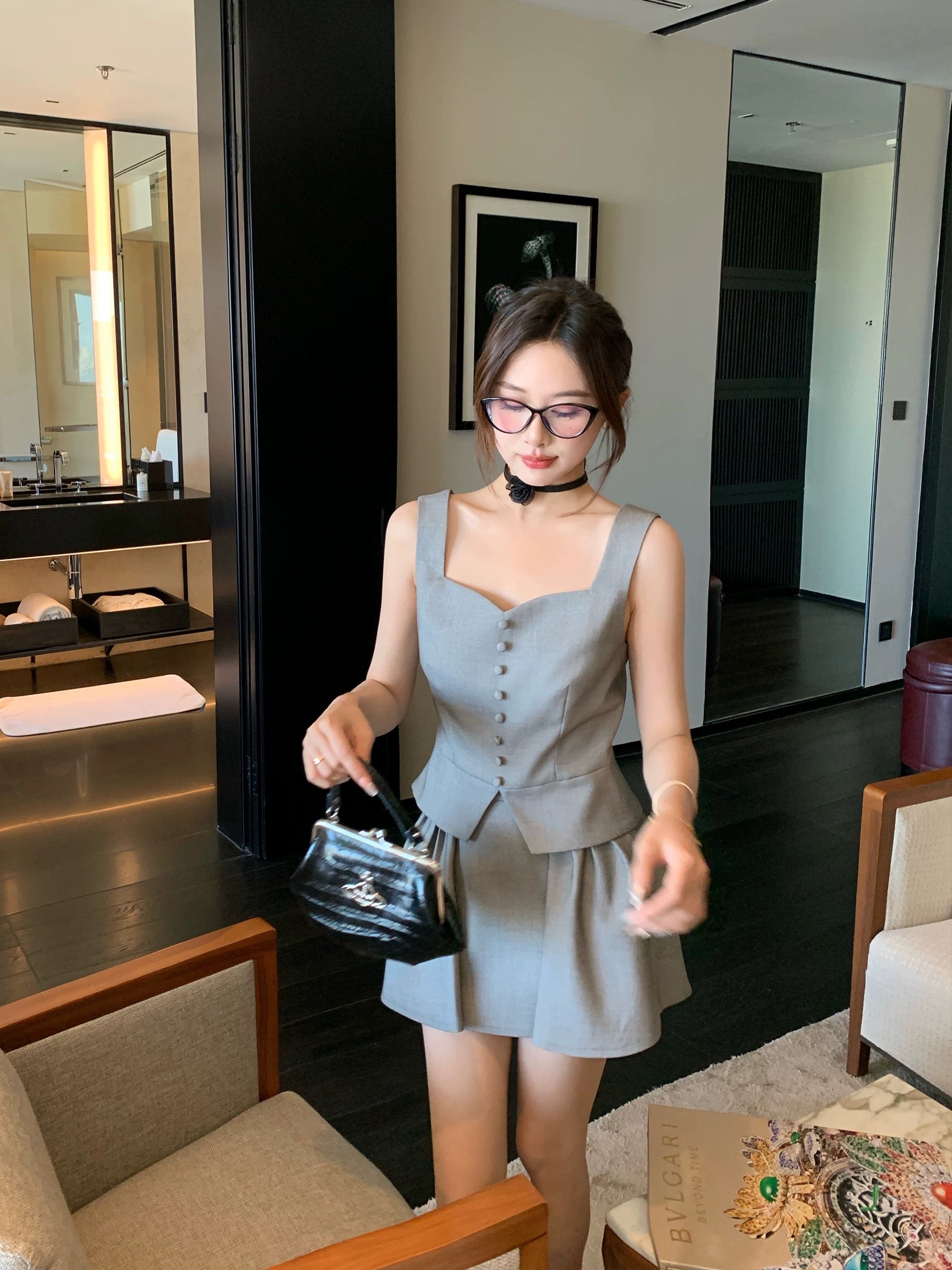 Summer Home French Socialite Daughter Sleeveless Vest Vest Suit Halter ...