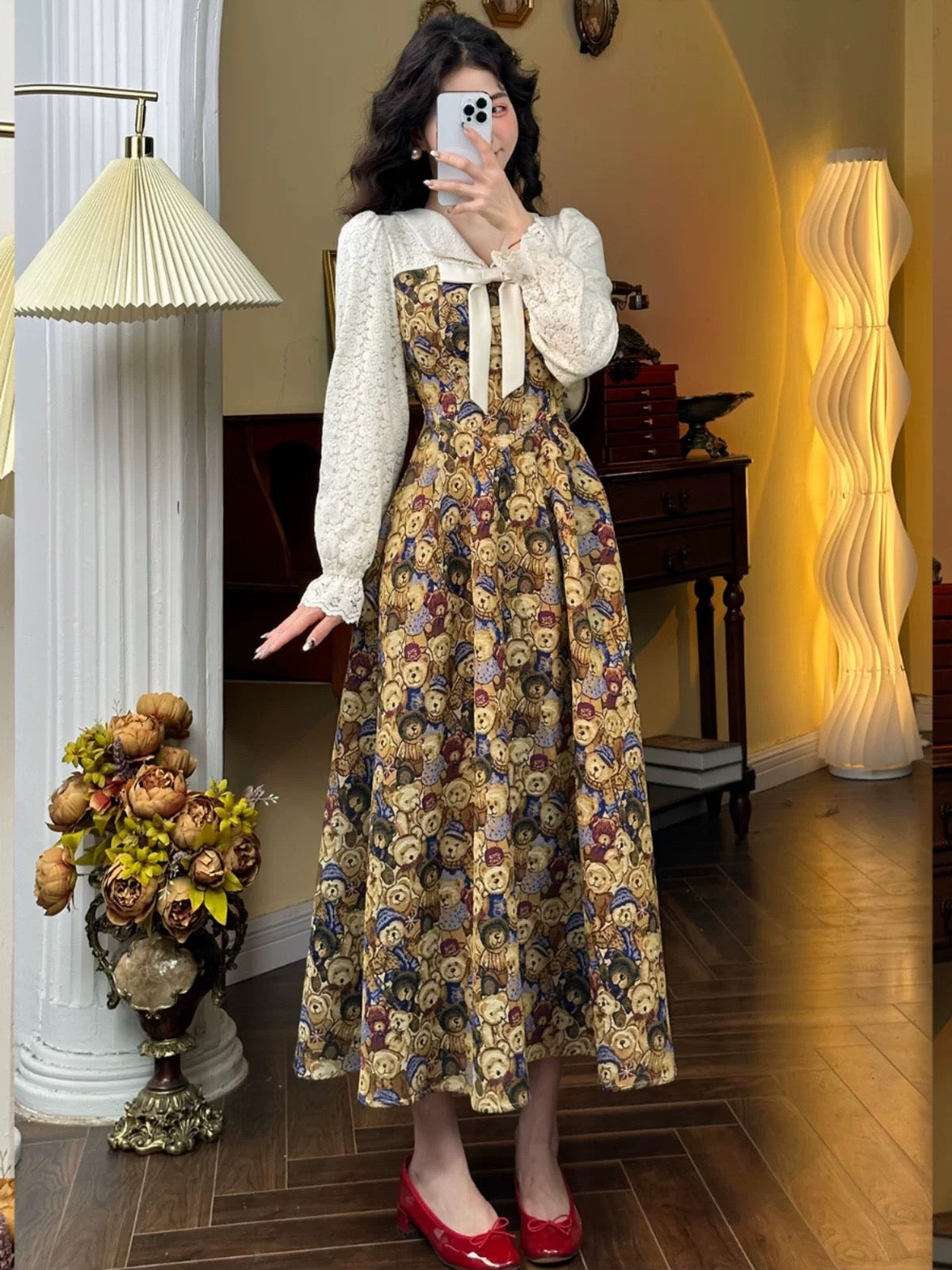 Mrs. Xiao's new French lace splicing lace-up waist skirt temperament j ...