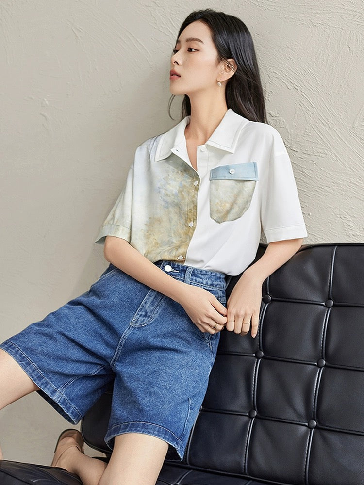 Dialogue x Kay Levine joint contrast color stitching shirt female 2024 ...