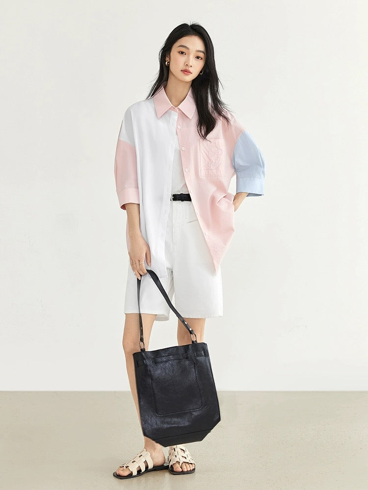 Dialogue x Kay Levine joint summer fresh contrast color embroidered sh ...